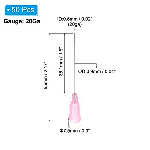 PATIKIL 20Ga x 1.5 Inch Dispensing Needle Tips, 50Pcs Stainless Steel and Plastic Glue Needle Tube Blunt Tips with Luer Lock for Glue Oil Applicator, Pink