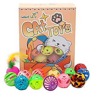 Fashion's Talk 40 Pack Plastic Ball Cat Toys Lattice Balls with Bell Jingle Bulk Kitten Toy, Gift Box Color Varies