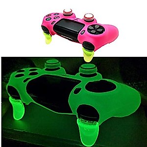 Ps4 Controller Skin Silicone Case Grip Glow in Dark Protective Cover for PS4/slim/Pro Dualshock 4 Controller(Glow Pink)