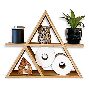 Nu Spin Triangle Floating Shelf for Crystals - One of a Kind Handcrafted Bamboo Shelf – Eco-Friendly Floor, Tabletop or Wall Shelf for Meditation, Easy to Mount - Extremely Sturdy