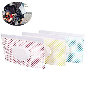 3 Pcs Wet Wipes Dispensers Polka Dot Design Portable Refillable Wet Wipes Bags, Yellow+red+blue, Medium