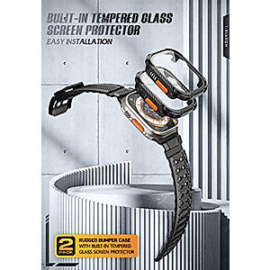 i-Blason Armorbox Compatible with Apple Watch Band [49mm] for Apple Watch Ultra, Rugged Durable TPU Watch Band with 2-Pack Bumper Cases [Built-in Tempered Glass Screen Protector], (Black)