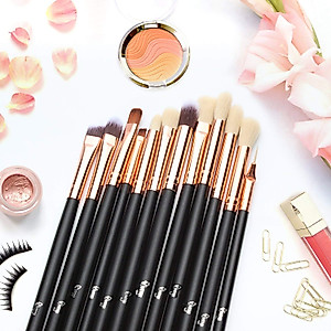 Qivange Synthetic Hairs Eyeshadow Brush Set 12PCS Black Rose Gold Makeup Brush Set for Concealer Eyebrow Eyeliner Eye Shadow Blending