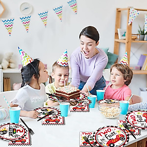 96pcs Two Fast Plates and Napkins Race Car Party Decorations Racing 2 fast Party Plates and Napkins Set Racing Sports Themed Dinnerware for Two Fast Kids Boys Birthday Supplies Favors, Serve 24