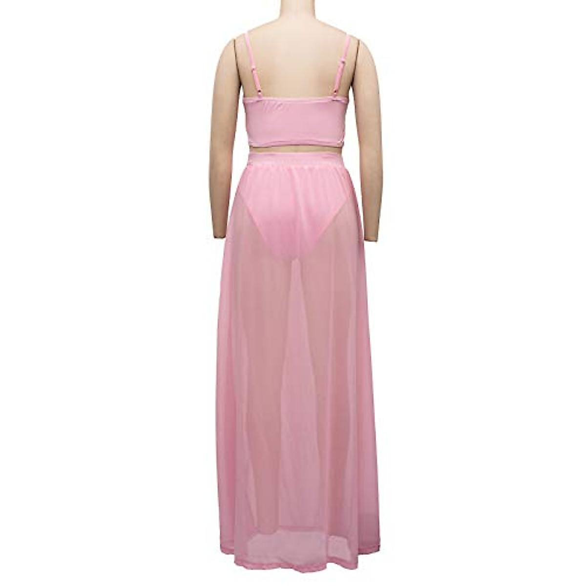 Rela Bota Women's Sexy Summer 2 Piece Maxi Chiffon Dress Crop Top Skirt Set Beachwear Pink 3X-Large