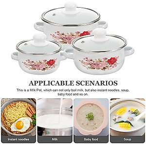 Yardwe 3pcs Enamelware Pot Set, Enamel Stockpot with Lid Floral Retro Cooking Pot Simmer Pot Deep Enamelware Soup Pot for Home Restaurant