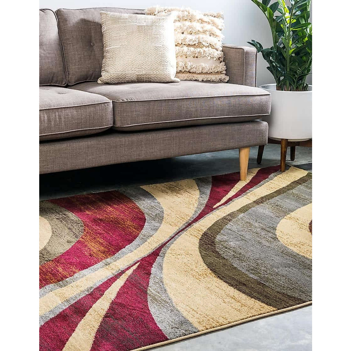 Unique Loom Barista Collection Area Rug - Ngada (7' 1" x 10' Rectangle, Beige/Red)