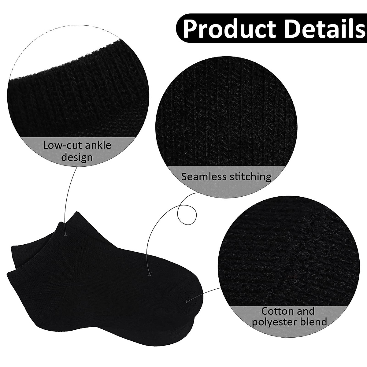 TODDOR 25 Pairs Kids Socks Low Cut Half Cushion Ankle Socks for Boys or Girls (2-4T, Black)