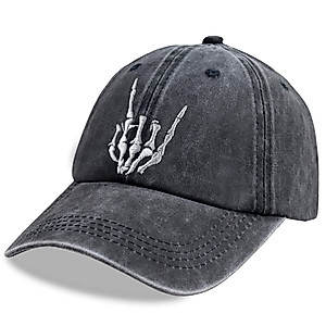 Skeleton Hand Hat, Skull Gifts for Men Women, Skull Finger Baseball Cap Adjustable Distressed Cotton Denim Dad Hats