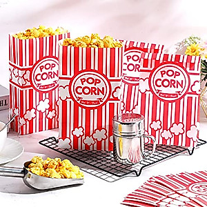 202 Pcs Popcorn Machine Supplies Set, 200 Pcs 2Oz Retro Style Disposable Oilproof Popcorn paper Bags Bulk with 304 Stainless Steel Popcorn Scoop, 304 Stainless Steel Season Salt Shaker with Handle Lid