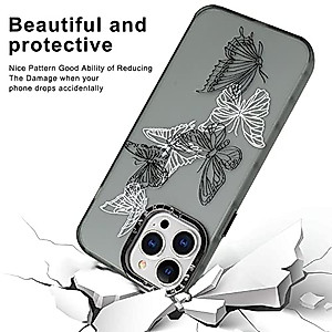 Mophinda for iPhone 13 Pro 6.1''2021 Translucent Matte Soft Phone Case, Cute Black and White Butterfly Printing (Screen Tempered Film X1) Suitable for Girls Ladies Boys Men（Black Base Color）