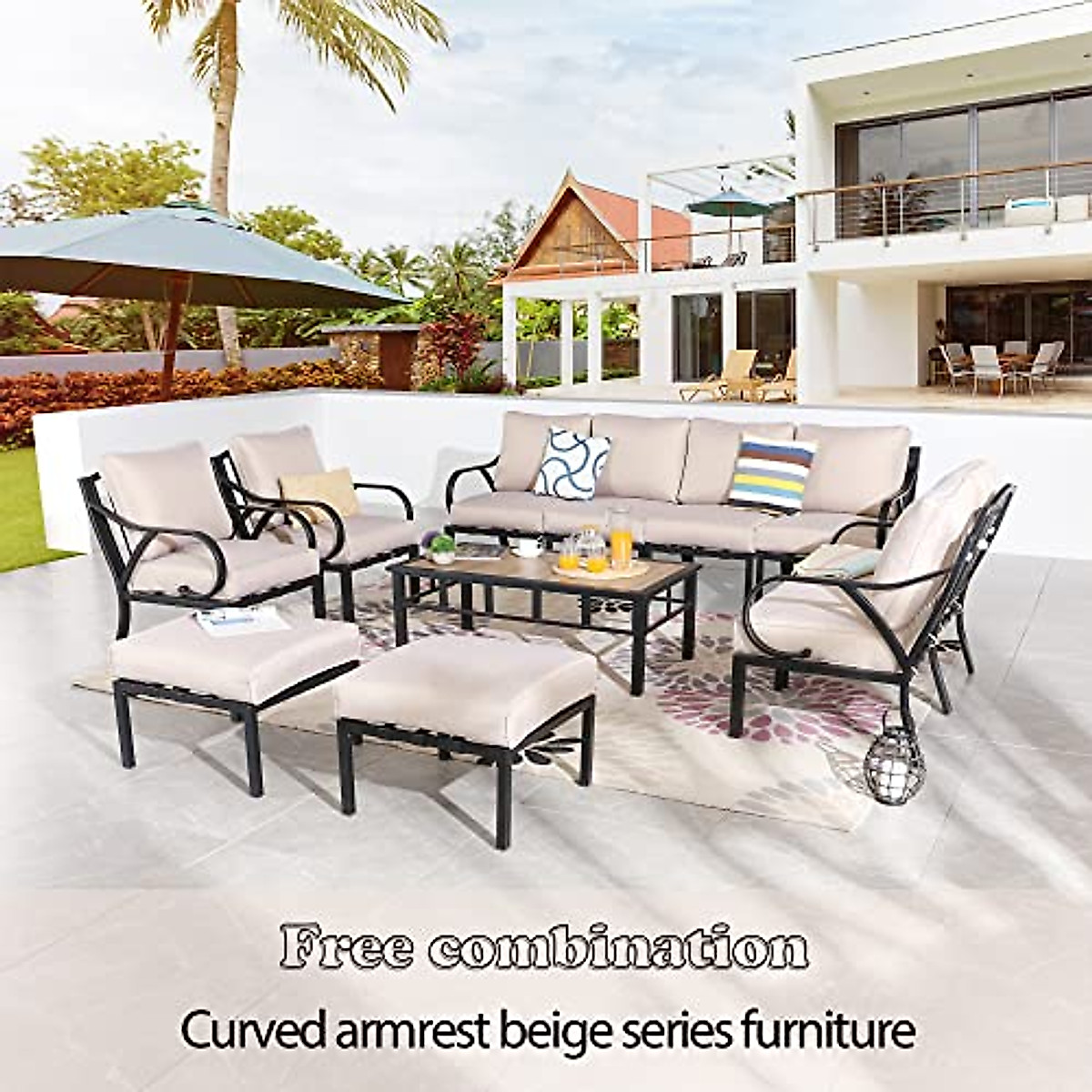 LOKATSE HOME Patio Foot Rest Outdoor Ottoman Modern Footstool for Garden Yard Deck Poolside, Beige