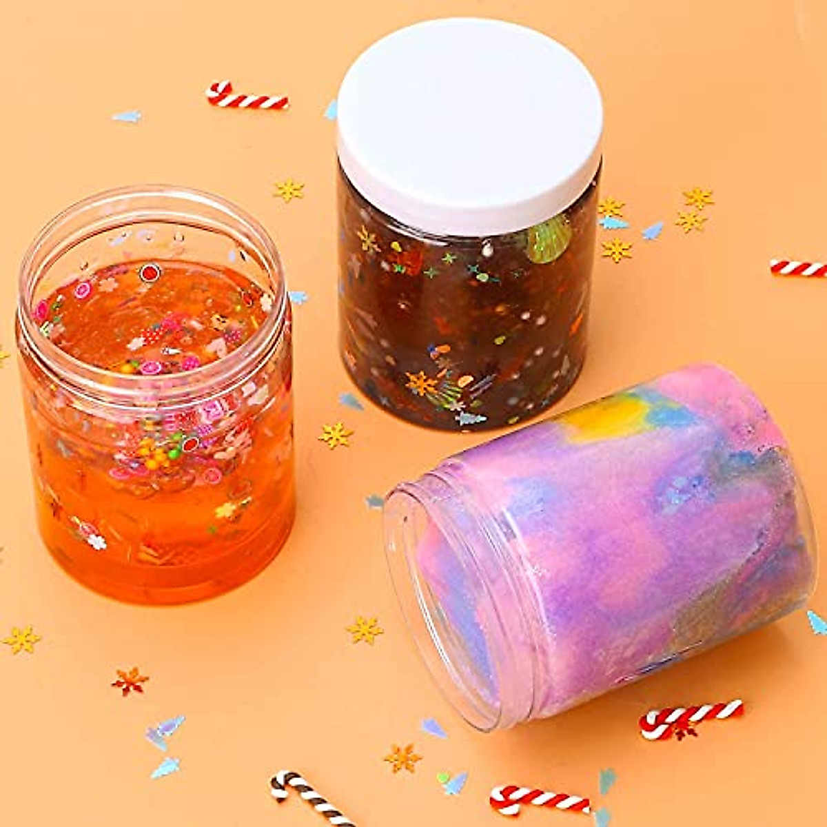Habbi 24 Pack 8oz Slime Containers with Lids Plastic Jars Containers for Slime with White Water-Tight Lids and Stickers Mini Storage for DIY Slime Making, Candy, Beads, Art Crafts, Lotion, BPA Free