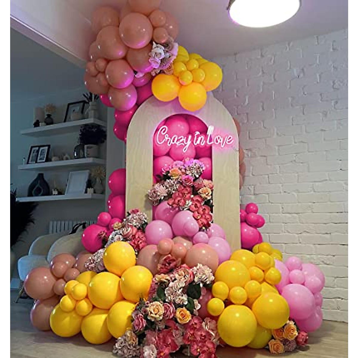 Hot Pink Yellow Balloons Garland Kit - Mustard Yellow Pink Balloon Latex Pastel Balloons Arch For Baby Shower Princess Bridal Shower Birthday Party Decorations