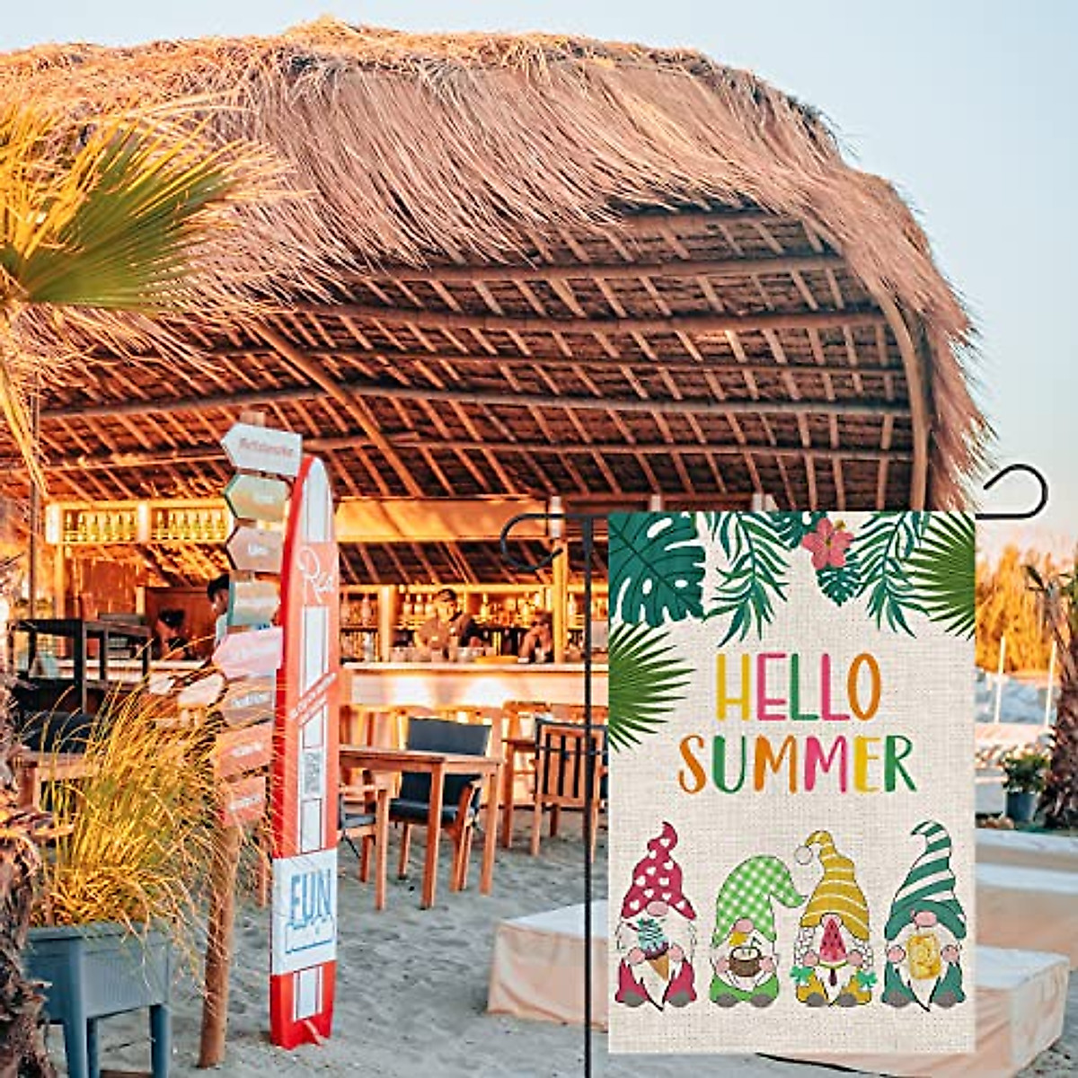 OPULANE Hello Summer Garden Flag Gnomes Beach 12x18 Inch Double Sided Small Vertical Burlap Yard Flags Seasonal Outdoor Decor for Farmhouse Rustic Home Lawn Patio Wedding Outside E1104
