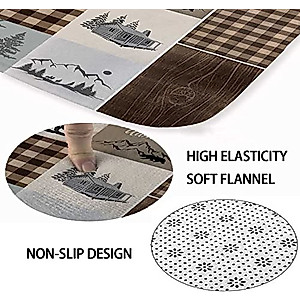 Cabin Bathroom Mat Retro Rustic Lodge Bear Moose Deer Elk Wolf Forest Adventure Awaits Buffalo Plaid Country Hunting Style Home Kitchen Flannel Non-Slip Rug Doorway Welcome Carpet 29.5x17.7inch