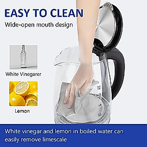 RAINBEAN Electric Kettle Water Boiler, 1.8L Electric Tea Kettle, Wide Opening Hot Water Boiler with LED Light, Auto Shut-Off & Boil Dry Protection, Glass Black