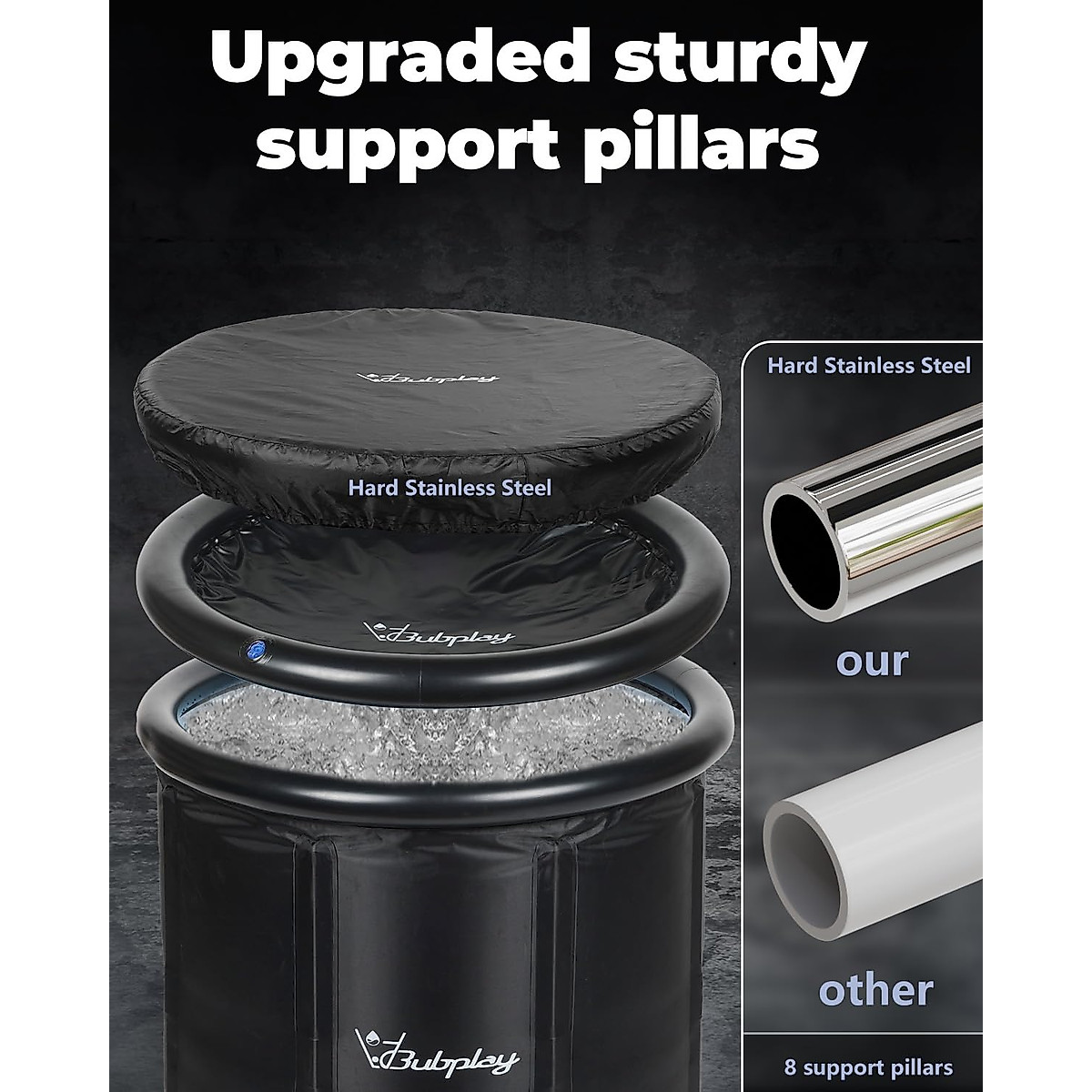 XL Ice Bath Tub for Athletes & Adults - 105 Gallons Ice Tub, Cold Plunge Tub with Cover, Ice Plunge Tub for Recovery & Cold Water Therapy, Inflatable Ice Bath Barrel for Indoor Outdoor- Black