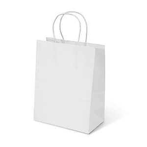TOWRAP White Gift Bags 100Pcs 8x4.25x10.5 Inch Paper Bags with Handles Bulk,Party Bags, Shopping Bags,Retail Bags,Merchandise Bags,Favor Bags,Business Bags