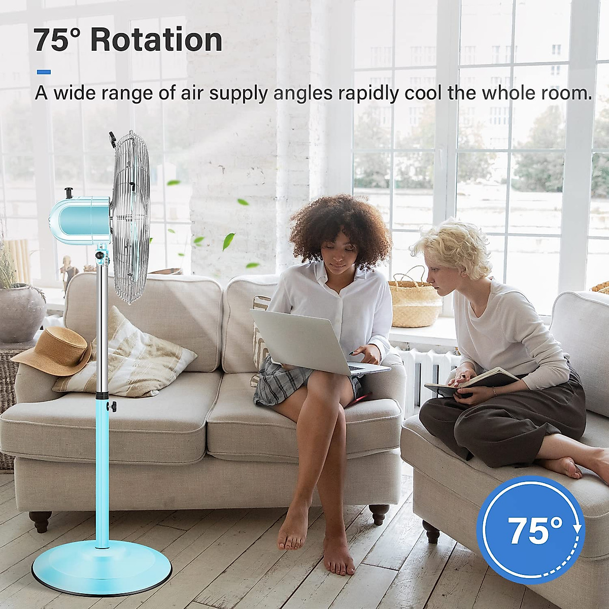 InfiniPower 16 Inch High Velocity Stand Fan, Adjustable Heights, 75°Oscillating, Quality Made Fan with 3 Settings Speeds, Heavy Duty Metal for Industrial, Commercial, Residential, Color: Green