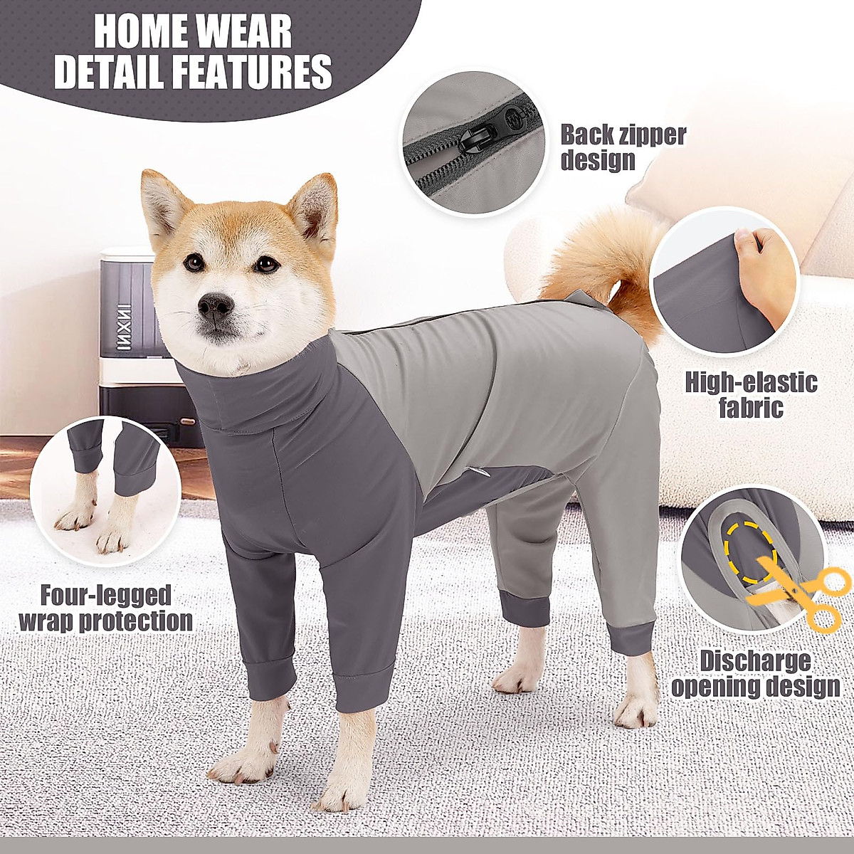 Etdane Dog Onesie Surgery Recovery Suit for Female Male Dogs After Spayed Suit Surgical Recovery Suit Anti Shedding Body Suit for Small Medium Large Dog Gray/XS