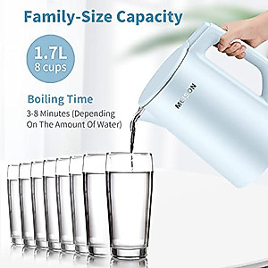 MEISON Electric Kettle, 1.7 L Double Wall Food Grade Stainless Steel Interior Water Boiler, Coffee Pot & Tea Kettle, Auto Shut-Off and Boil-Dry Protection, 1200W, 2 Year Warranty(Blue)