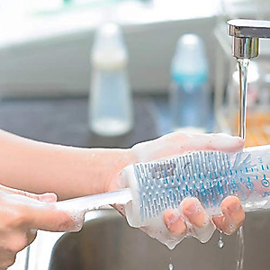 Swiftrans Straight Handle Silicone Bottle Cleaning Brush Hangable Portable Cup Brush Cleaning Kit with Bottle Brush, Straw Brush, Nipple Brush