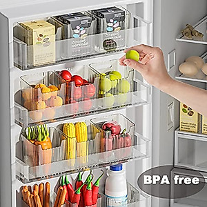 Refrigerator Door Organizer Bins - Hyjjlele 6 Pack Clear Plastic Food Storage Containers for Fridge, Kitchen Cabinet, BPA-Free Pantry Organization and Storage