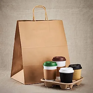 Karat HUNTINGTON (XL) Kraft Paper Shopping & Gift Bags with Handle, Strong Twisted Handle, Perfect for Retail & Small Business, Sturdy & Recyclable, Ideal for Groceries, Clothing - 200 pcs, FP-SB130