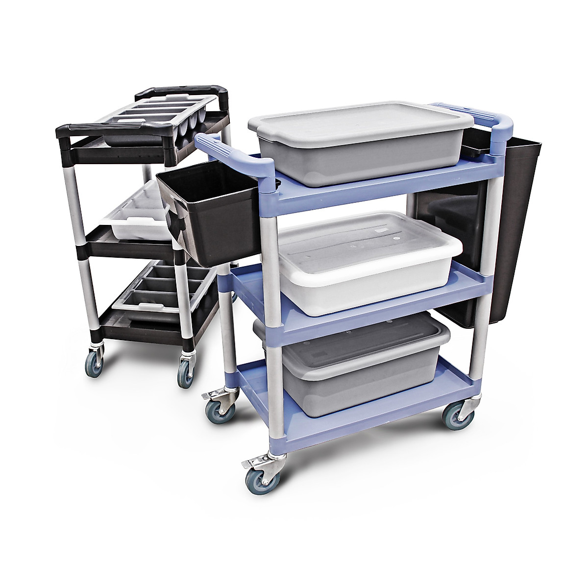 New Star Foodservice 54569 350-Pound Plastic 3-Tier Utility Bus Cart with Locking Casters, 42.5 "x19.5" x 38.5", Gray
