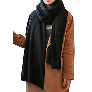 Wander Agio Womens Warm Long Shawl Winter Upset Large Scarf Pure Color Black