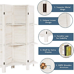Happygrill 4-Panels Wooden Room Divider with Display Shelf, Folding Privacy Room Dividers Screen for Home Office, 5.6 Ft Tall