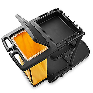 Dryser Commercial Janitorial Cleaning Cart on Wheels - Black Housekeeping Caddy with Cover, Shelves and Vinyl Bag