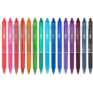 PILOT Pen 14447 FriXion Clicker Erasable, Refillable & Retractable Gel Ink Pens, Fine Point, Assorted Color Inks, 15-Pack Pouch