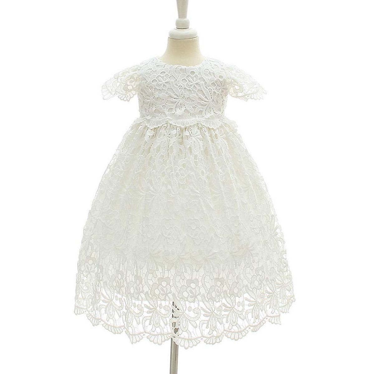 Silver Mermaid Baby Girls Baptism Dress Lace Christening Gown for Infant and Toddler(24M,Ivory White)