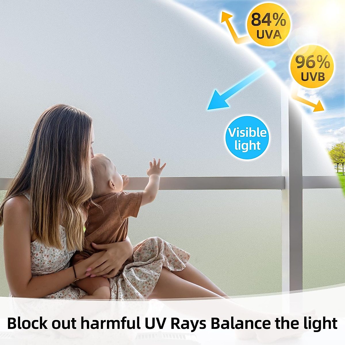 Qualsen Window Privacy Film Frosted Glass Window Film Static Cling Privacy Film for Glass Windows UV Bolocking Non Adhesive Window Film for Office Home Living Room Bedroom 17.4x78.7inch(44.3x200cm)