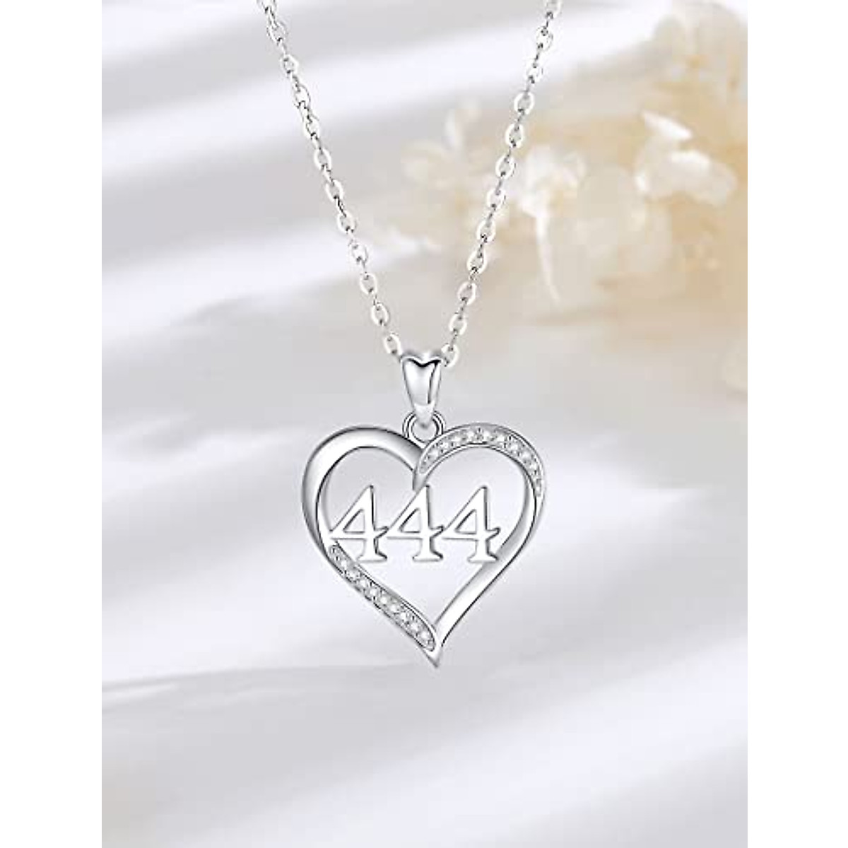 INFUSEU 444 Necklace Angel Number Sterling Silver Dainty Heart Pendant for Women Teen Trendy Numerology Jewelry Birthday Gifts for Girlfriend Daughter