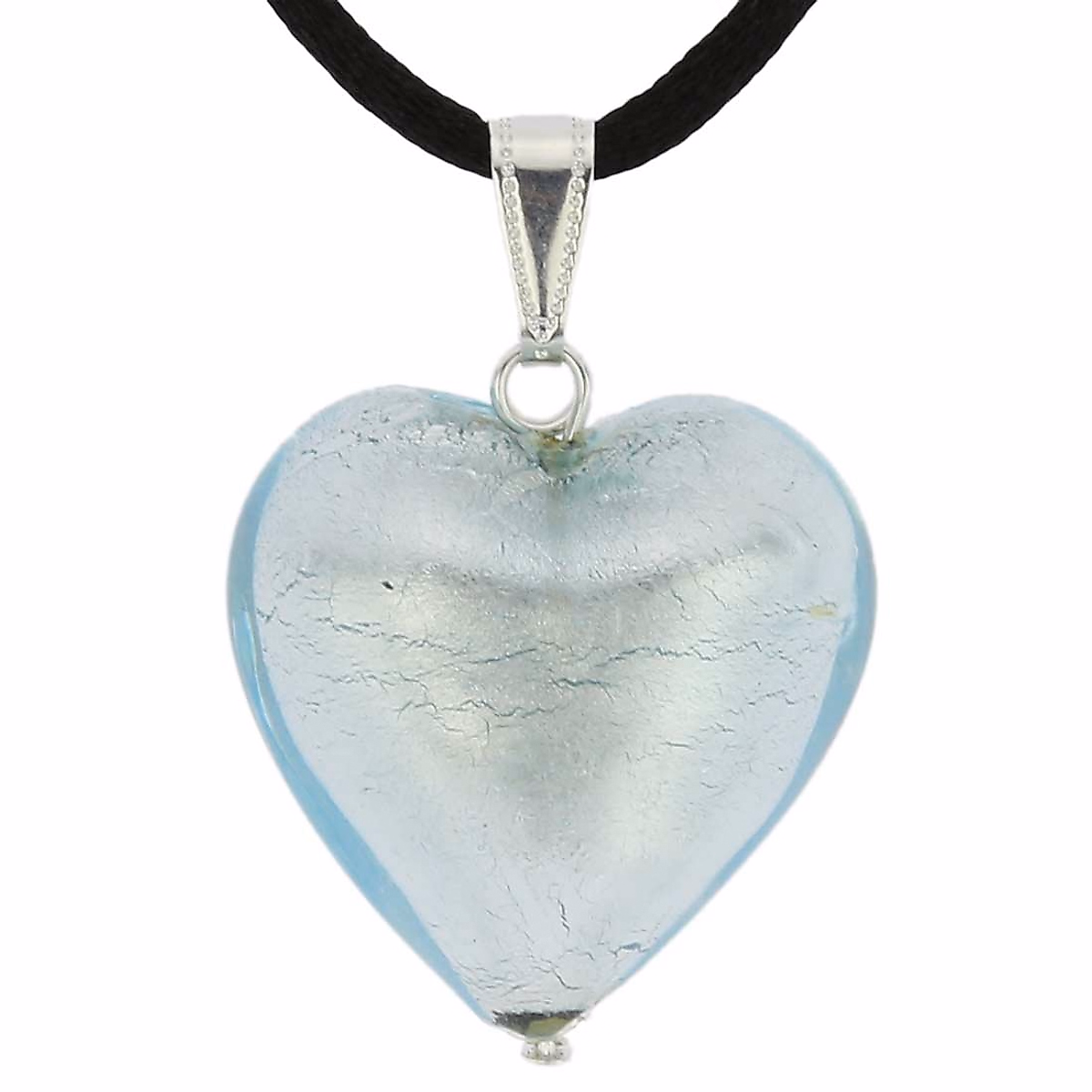 GlassOfVenice Murano Glass Heart Pendant - Silver Ice