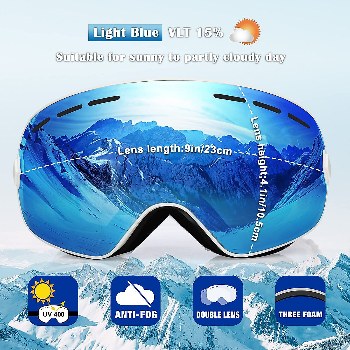 EXP VISION Ski Snowboard Goggles with Balaclava Ski Mask for Women Men and Younth, OTG Snow Goggle Anti Fog Winter Face Mask