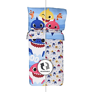 Expressions 3 Piece Toddler Bedding Set Baby Shark Standard Crib Bedding Set, Includes Soft Microfiber Reversible Comforter, Fitted Sheet, Pillowcase for Kids (Official Baby Shark Product)