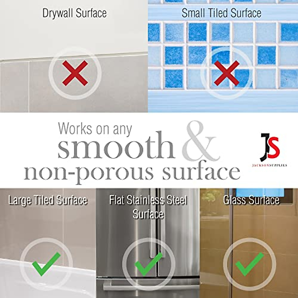 JS Jackson Supplies Set of Matte Black Suction Cup Rectangular Shower Shelves, (2) Caddies and (2) Suction Cup Shower Hooks