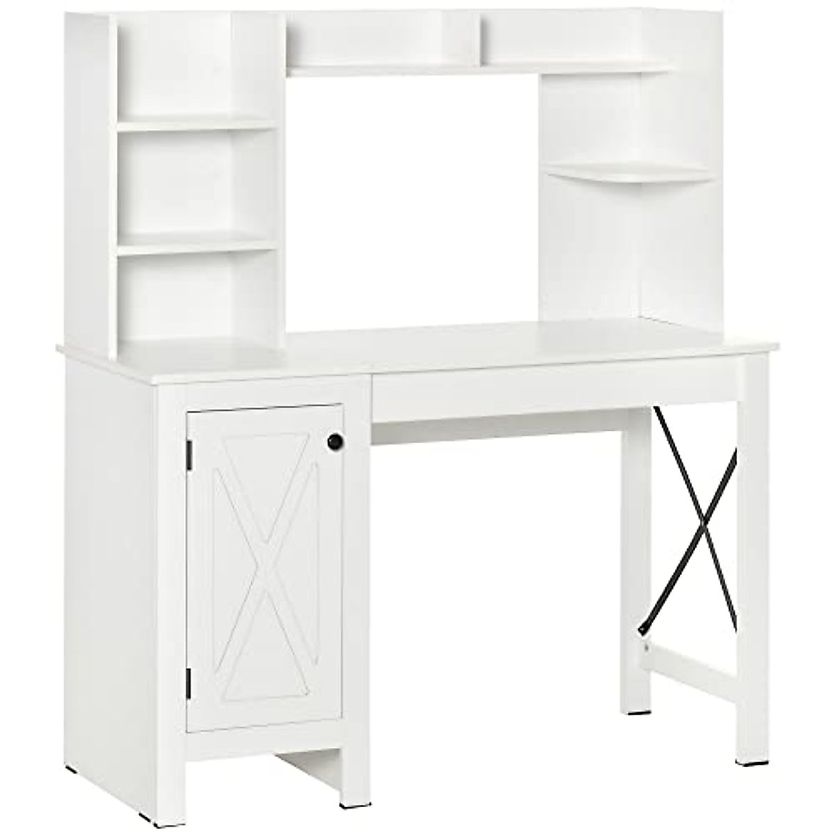 HOMCOM Farmhouse Computer Desk with Hutch and Cabinet, Home Office Desk with Storage, for Study, White