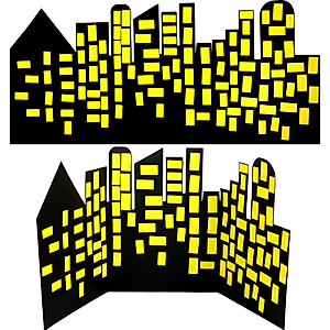 City Skyline Backdrops Hero Backdrop with 2 Pcs Yellow Stickers DIY Hero Background for Kid Backdrop City Skyline Buildings Photography Background Hero Birthday Party Decor Supplies Baby Shower