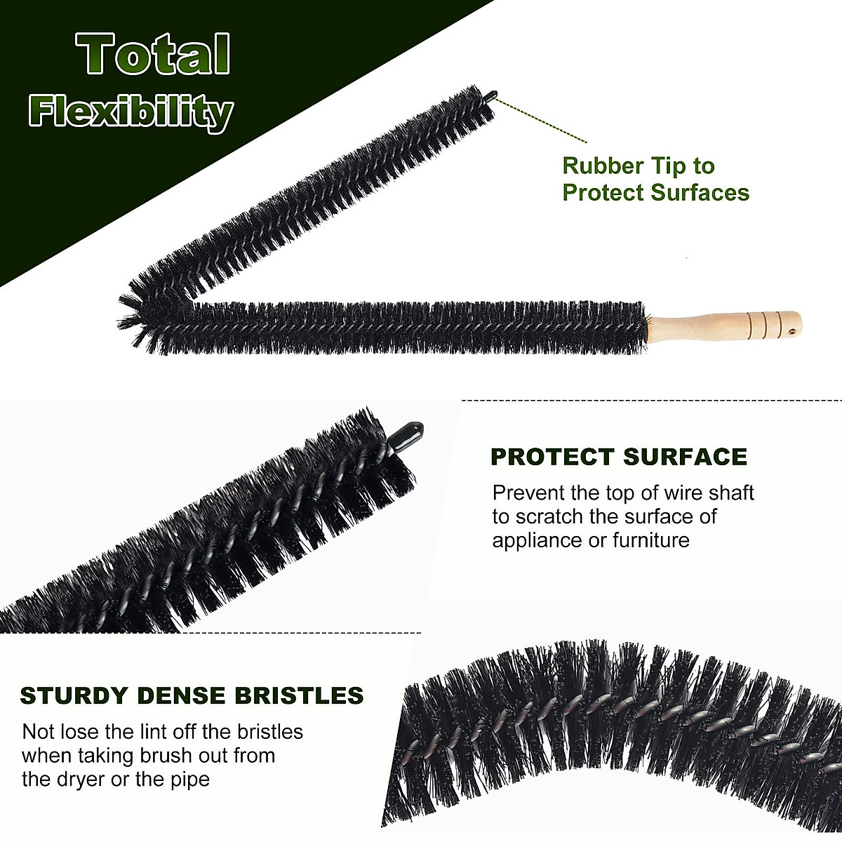 Geniusidea 2 Pack Lint Remover Brush Dryer Vent Cleaner Kit Dryer Lint Brush Vent Trap Cleaner Long Flexible Refrigerator Coil Brush