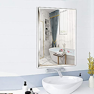 Amazon Brand – Pinzon Large Wall Mirror with Frame, Makeup Vanity Mirrors for Bathroom Living Room, 30x22 Inch, White