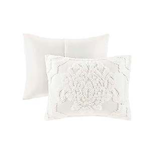 Madison Park Tufted Chenille 100% Cotton Duvet- Modern Luxe All Season Comforter Cover Bed Set with Matching Shams, King/Cal King(104"x92"), Damask Off White 3 Piece