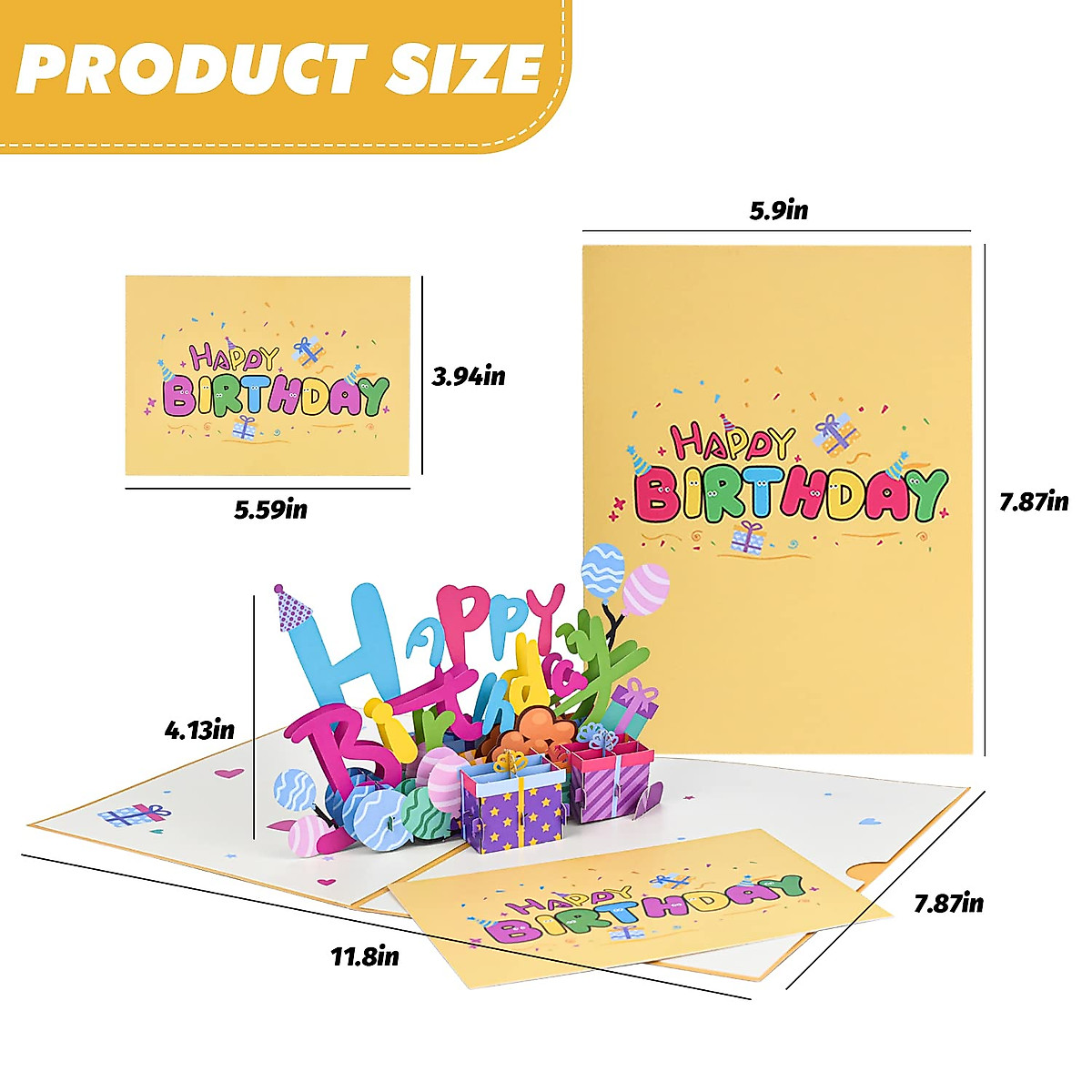 Oalushf Pop Up Cards, 3D Alphabet Happy Birthday Card with Envelopes and Note Tag, Greeting Cards Birthday Gifts for Women and Men (5 * 7)