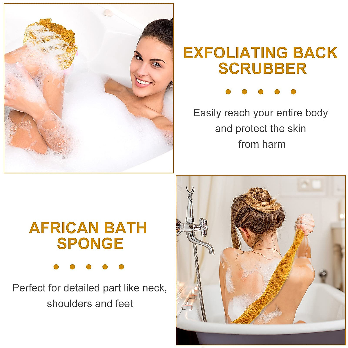 2 Pieces African Net Bath Sponge African Exfoliating Long Body Scrubber Tight Weave Beauty Skin Smoother Tower Bath Cloth Porous Stretches Back Washcloths for Daily Use or Stocking Stuffer (Yellow)