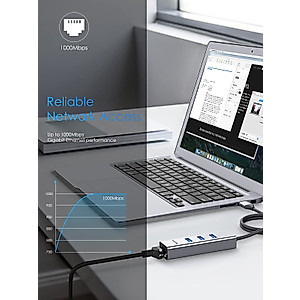 LENTION 3-Port USB 3.0 Hub with Gigabit Ethernet Adapter Compatible MacBook Air/Pro (Previous Generation), iMac, Surface, Chromebook, More Type A Laptops - Ultra Slim (CB-H23s-0.5M, Space Gray)