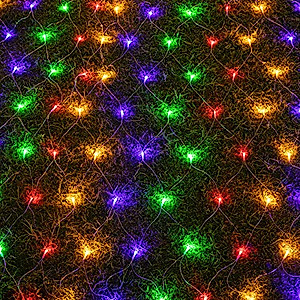 AWQ 200 LED 9.8ft x 6.6ft String Lights Net Mesh Lights Christmas Net Lights 8 Modes for Christmas Wedding Party Home Garden Lawn Bushes Indoor Outdoor Decor (9.8ft x 6.6ft, Multicolor)